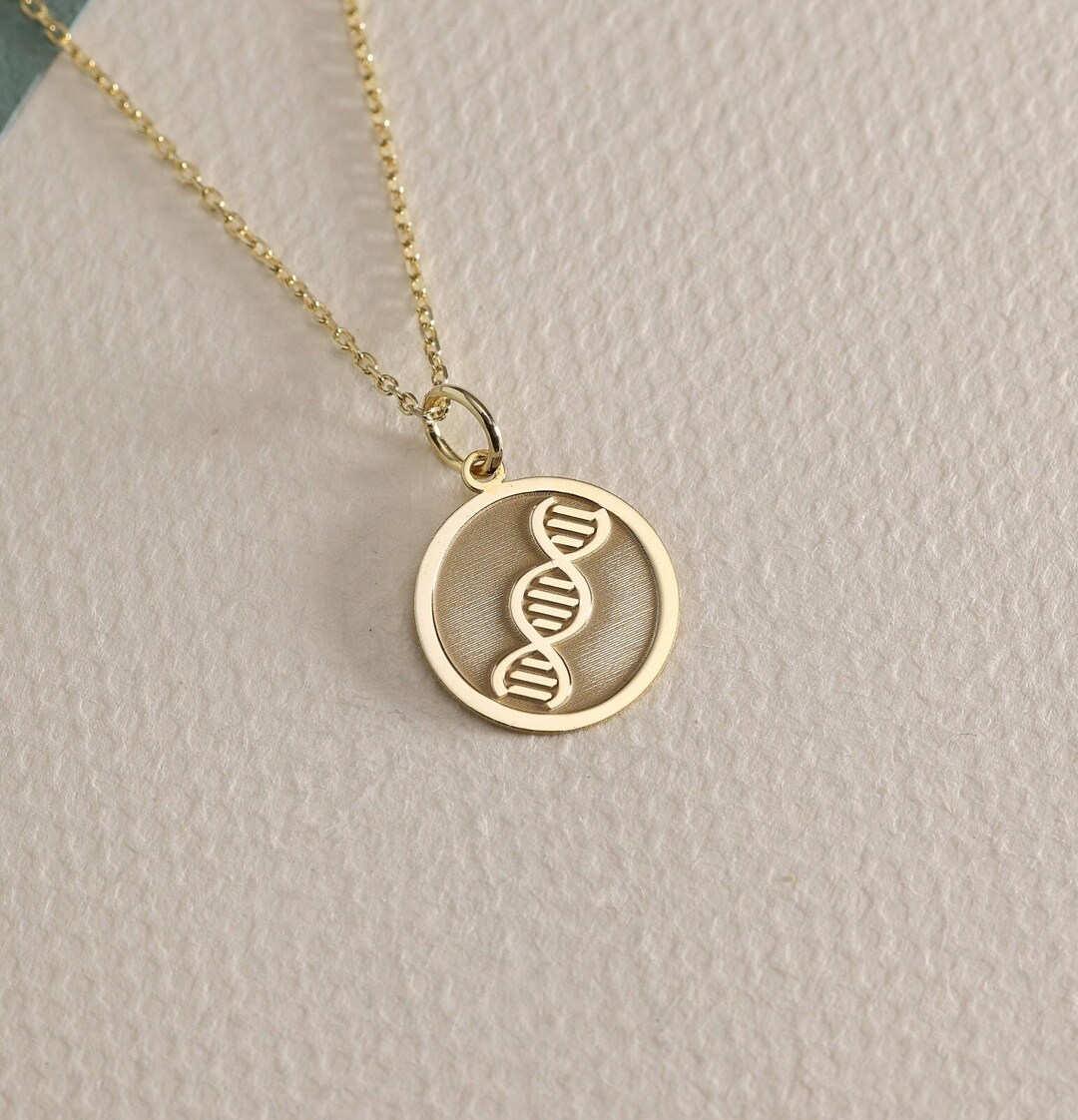 Gold Solid 14K Real Gold DNA Necklace , 14K DNA Pendant , DNA Double ...