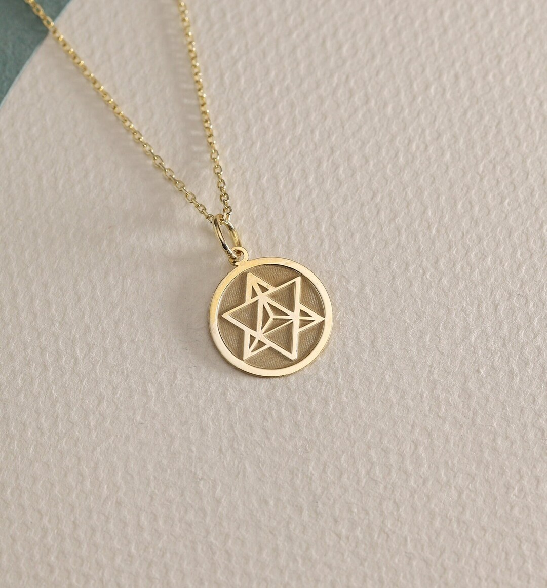 Gold Solid 14K Real Gold Merkaba Necklace, Personalized Merkaba ...