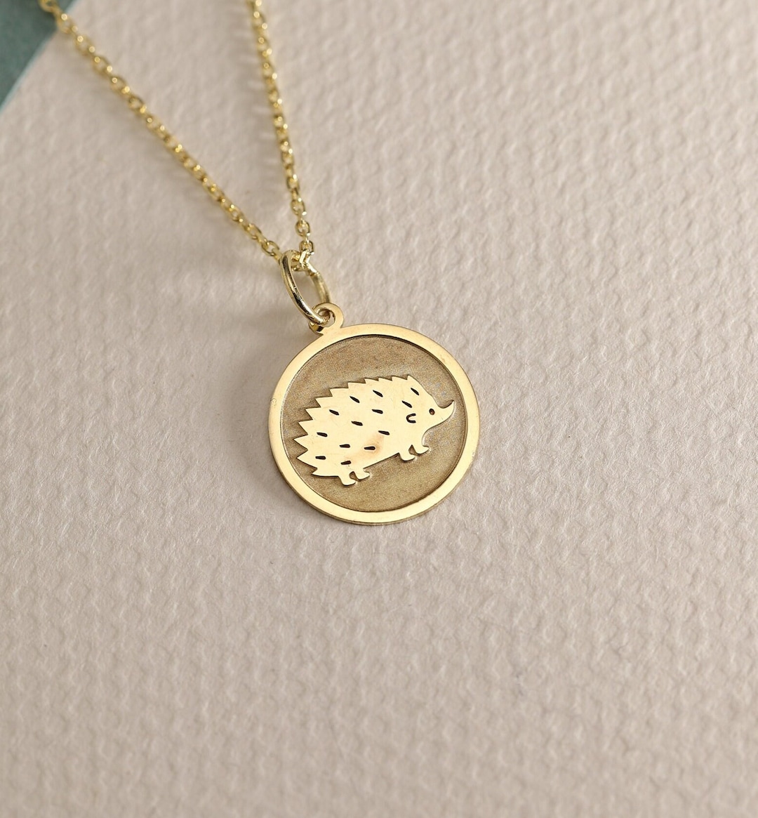 Gold Solid 14K Real Gold Hedgehog Necklace , Porcupine Pendant ...