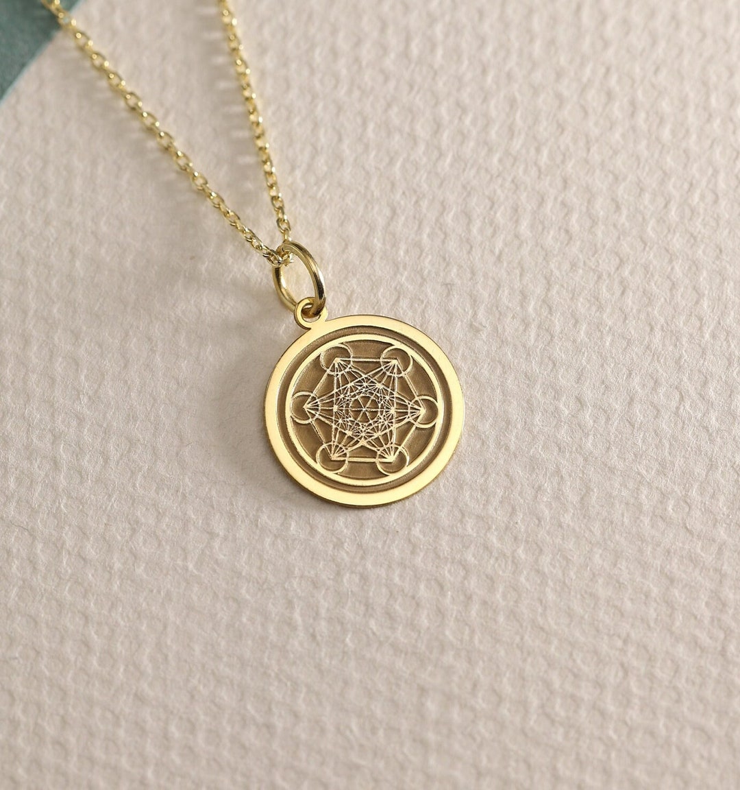 Gold Solid 14K Real Gold Metatron Necklace , Metatron Cube Pendant ...
