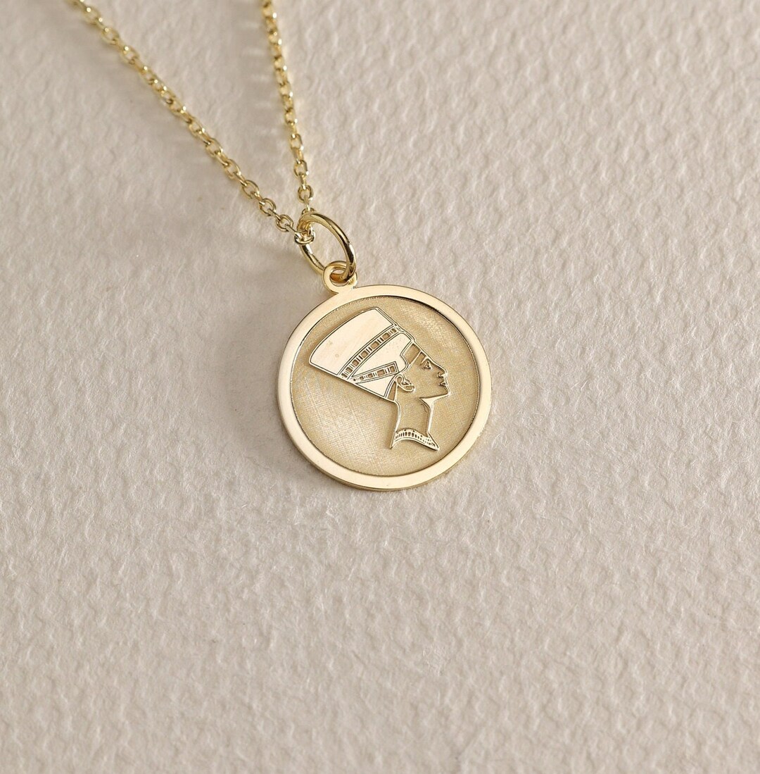 Gold Solid 14K Real Gold Nefertiti Necklace, Personalized Nefertiti ...