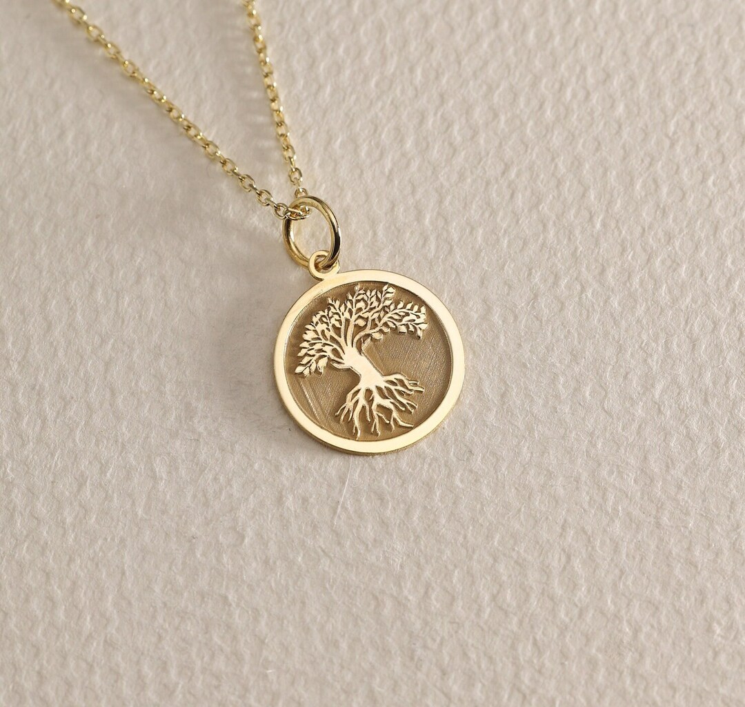 Gold Solid 14K Real Gold Tree of Life Disc Pendant, Gold Tree of Life ...