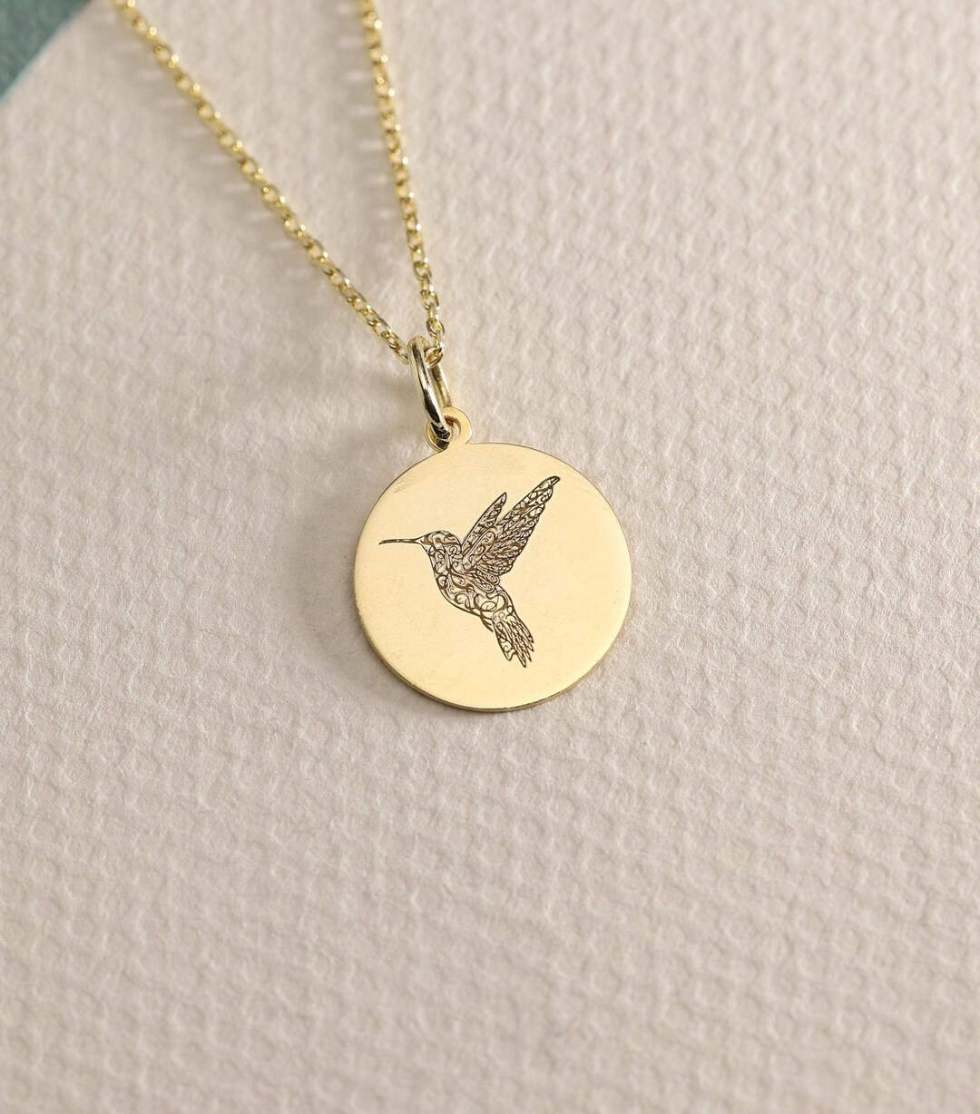 Gold Solid 14K Real Gold Hummingbird Necklace, Personalized Hummingbird ...