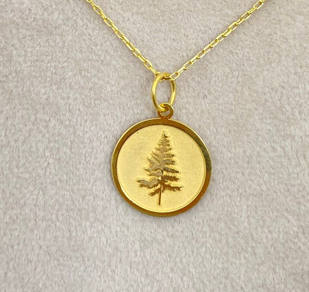 Gold Solid 14K Real Gold Evergreen Tree Necklacedainty - Etsy