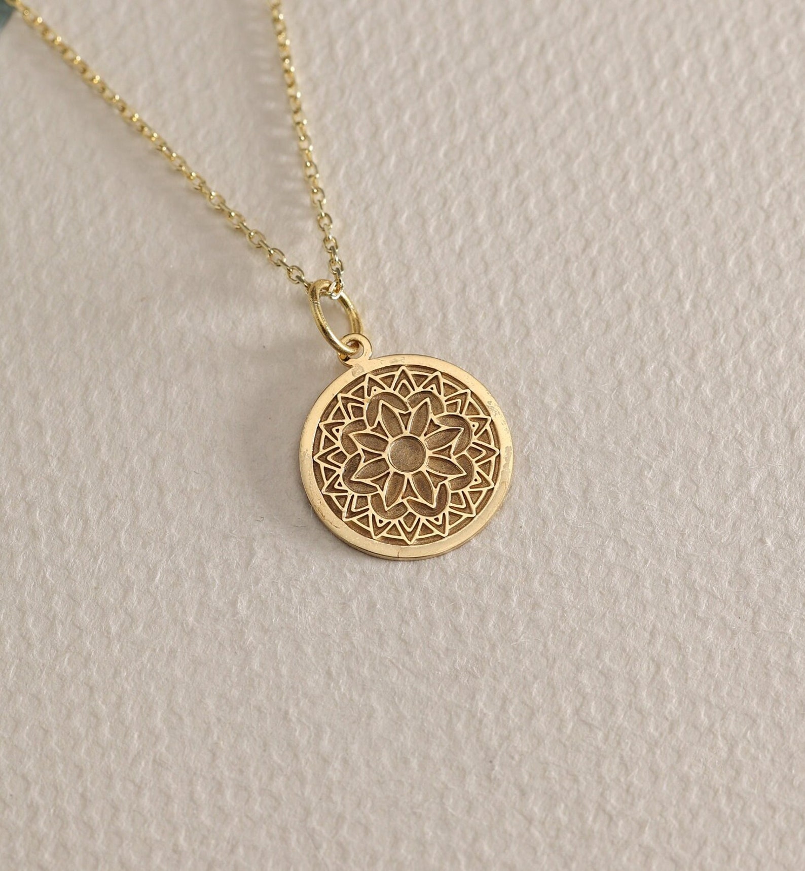 Gold Solid 14K Real Gold Mandala Necklace, Personalized Mandala Pendant ...