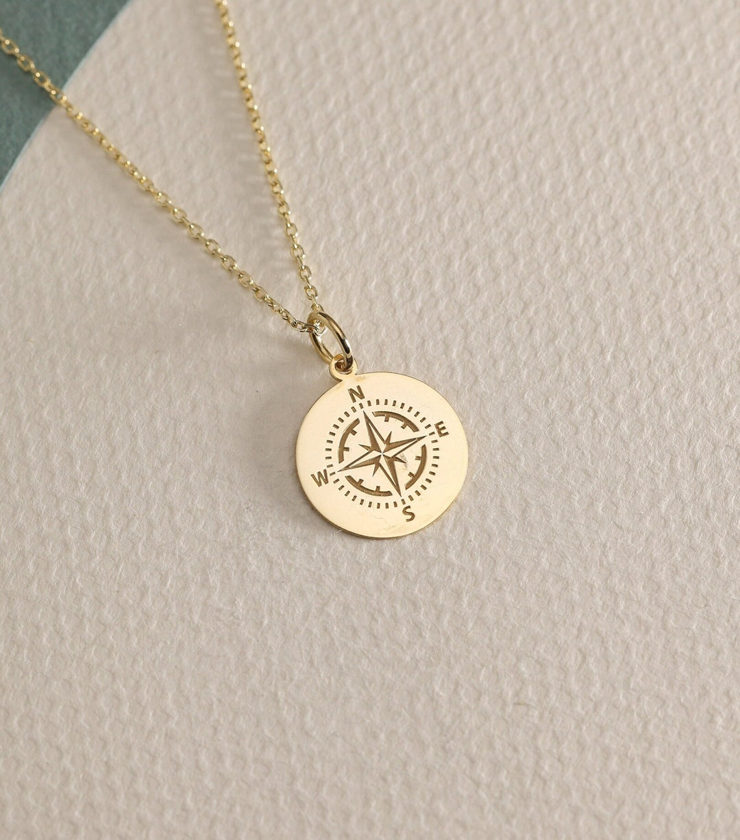 Gold Solid 14K Real Gold Compass Necklace, Travel Necklace, Graduation ...