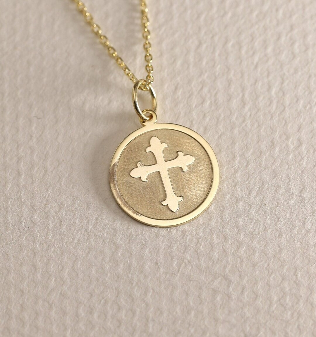 Gold Solid 14K Real Gold Cross Necklace, Personalized Cross Pendant ...
