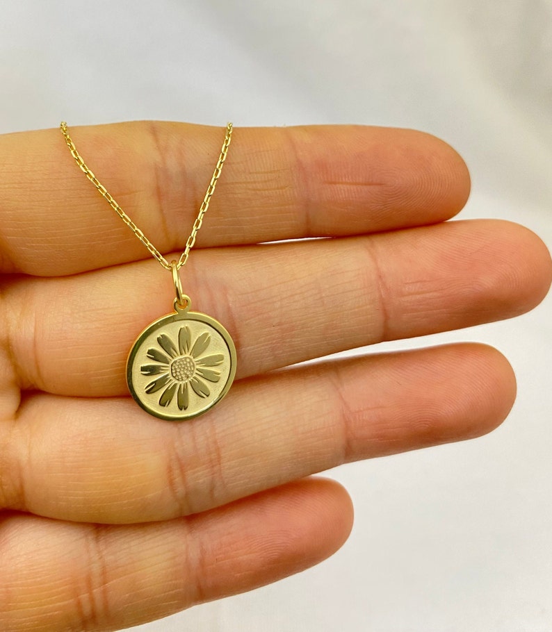 Gold Solid 14K Real Gold Daisy Flower Necklace Personalized - Etsy