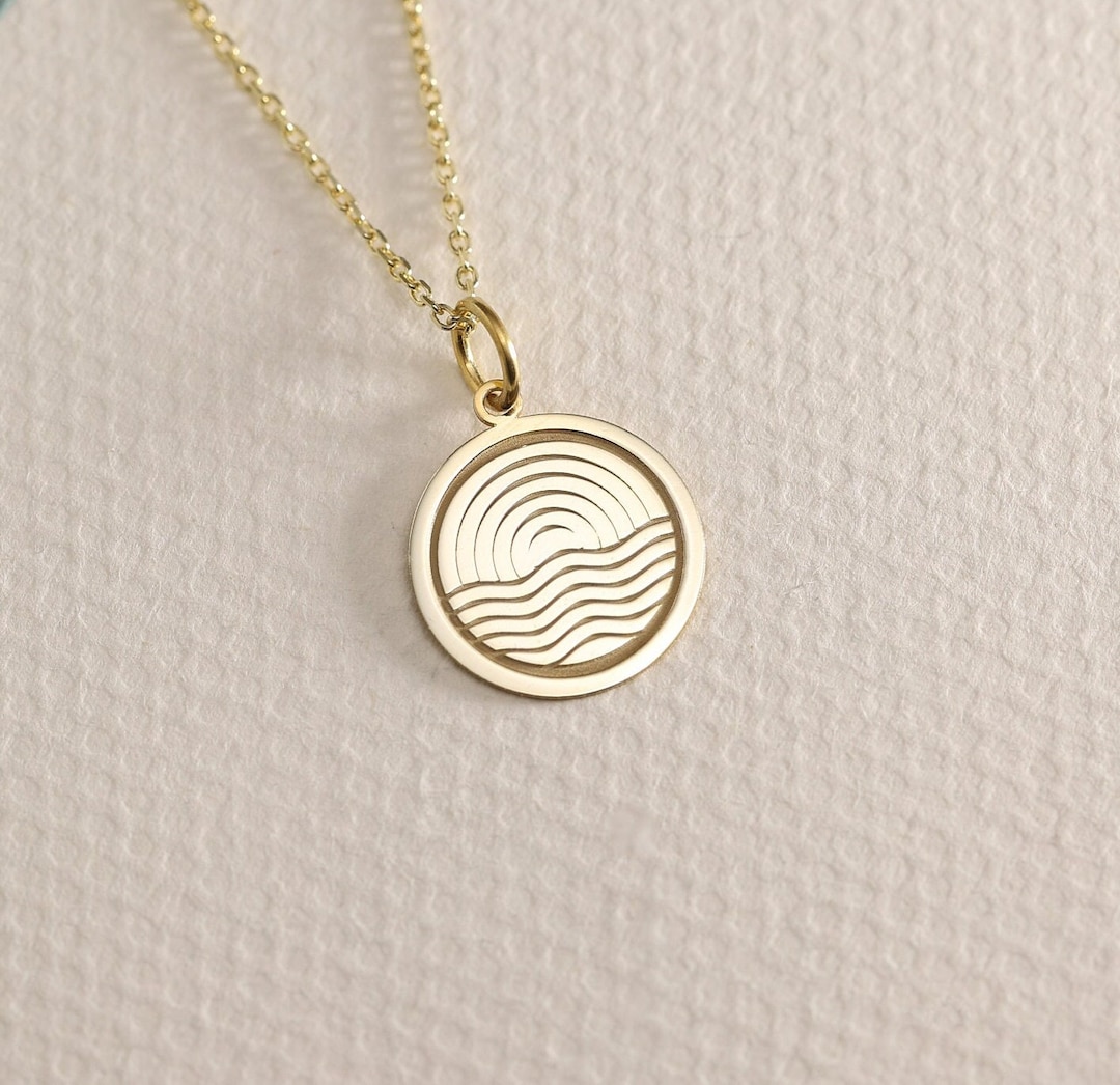 Gold Solid 14K Real Gold Sunset Necklace , Personalized Sunpendant ...