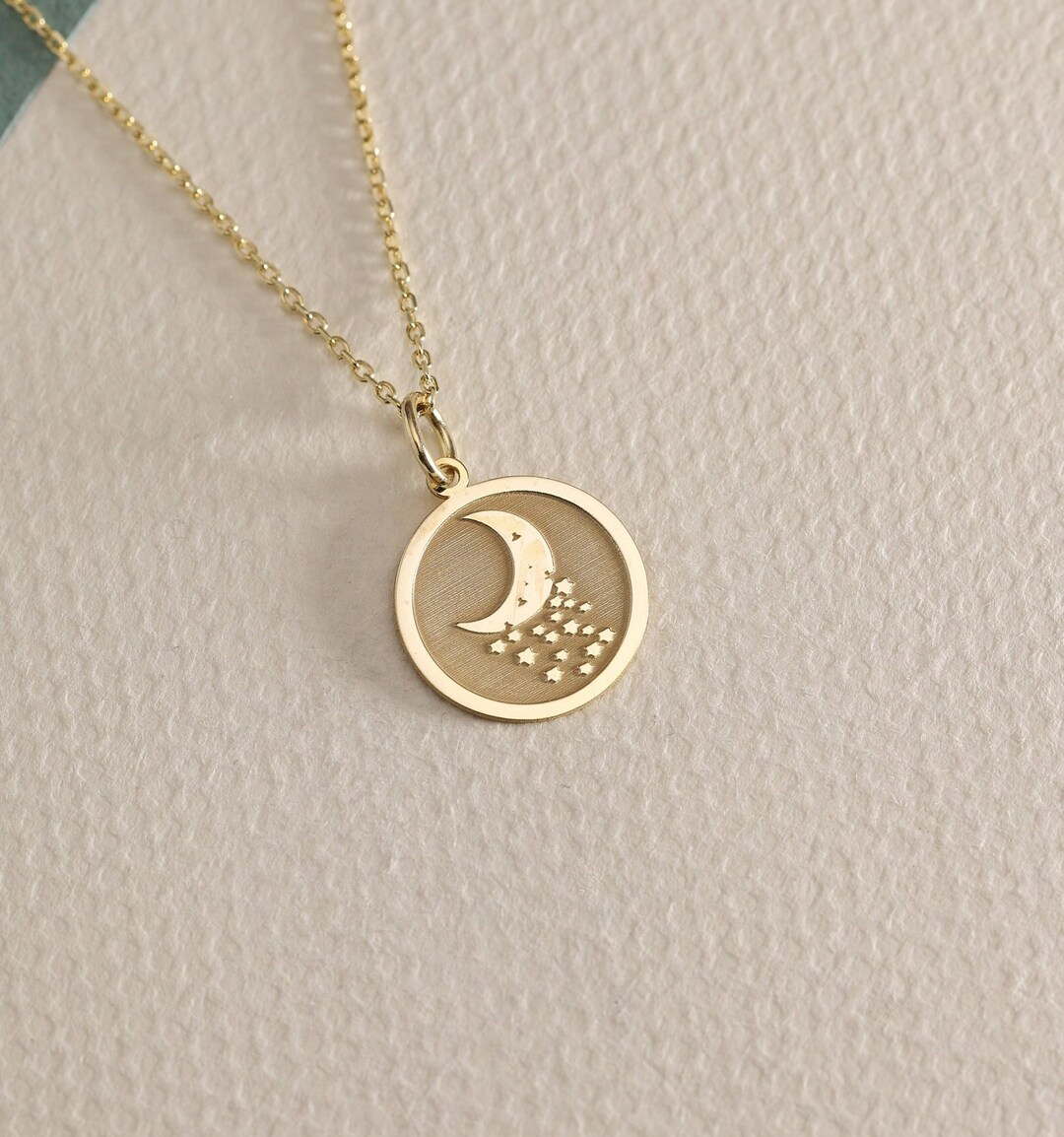 Gold Solid 14K Real Gold Moon Star Necklace , Personalized Moon Star ...