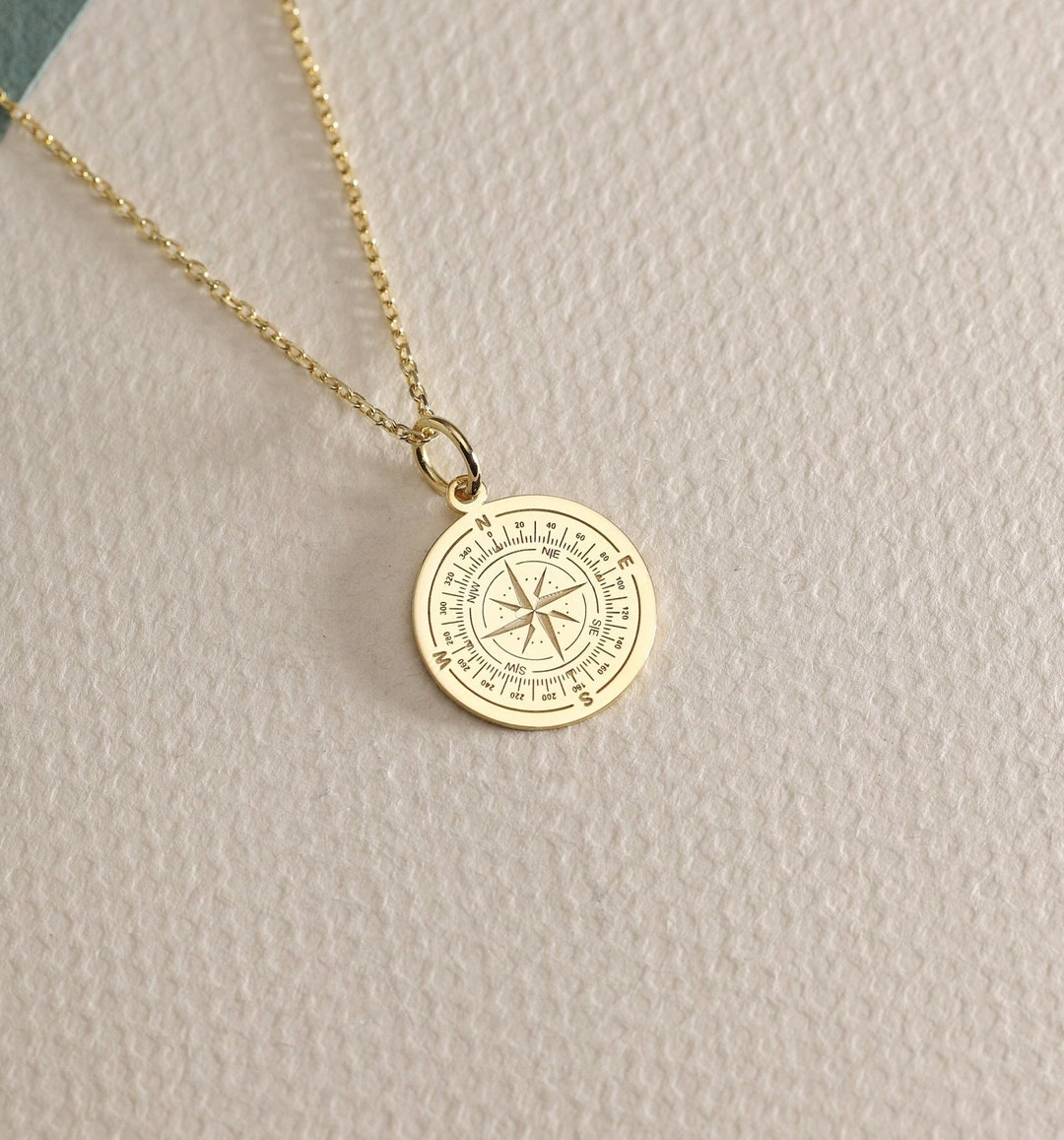 Gold Solid 14K Real Gold Compass Necklace, Travel Necklace, Graduation ...