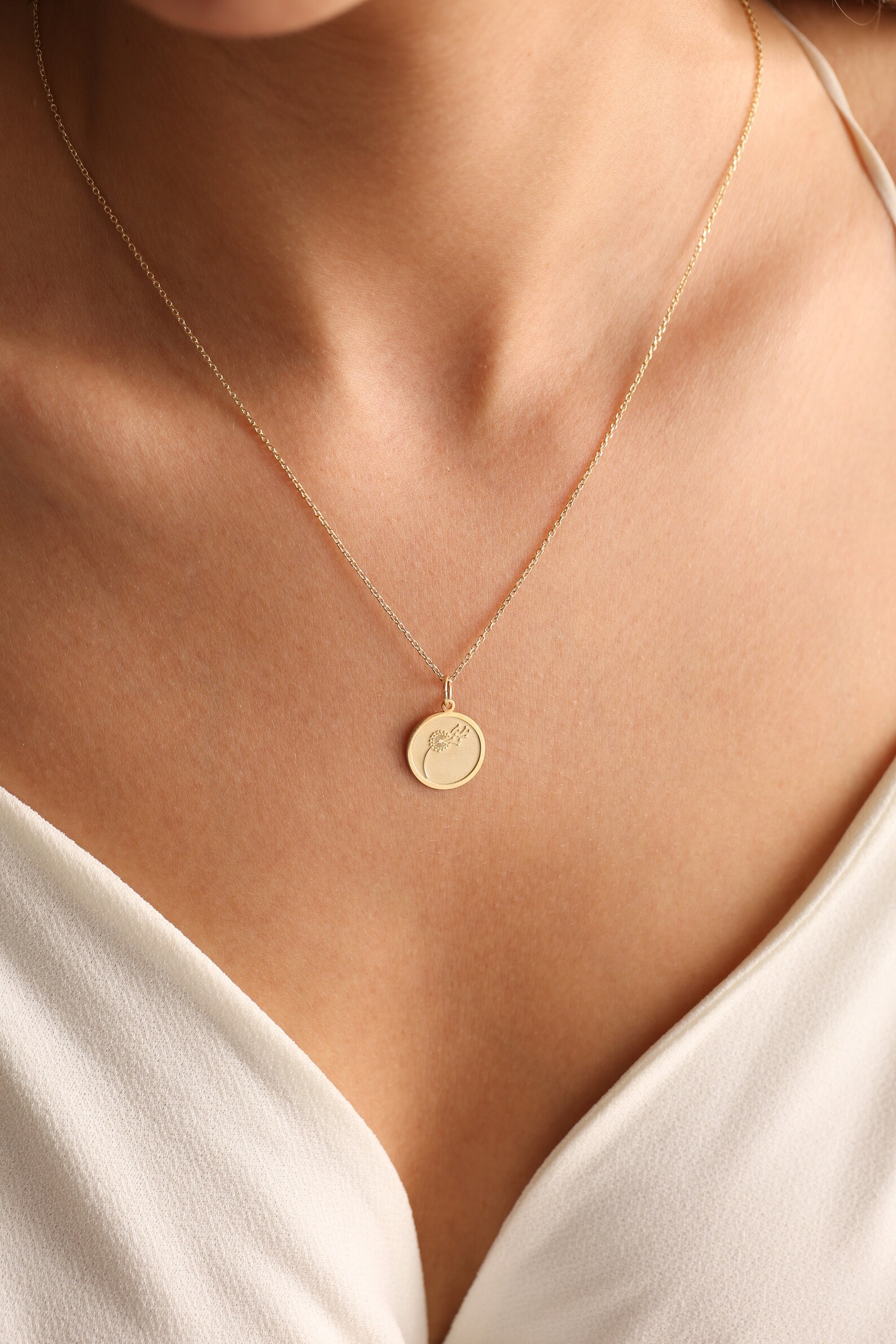 Gold Solid 14K Real Gold Dandelion Necklace, Personalized Dandelion ...
