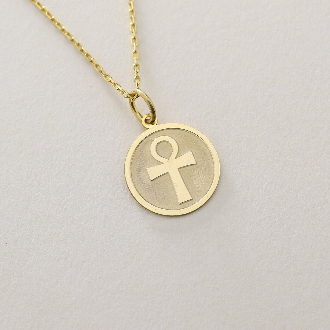14k Solid Gold Ankh Necklace , Personalized Ankh Pendant , Egyptian ...