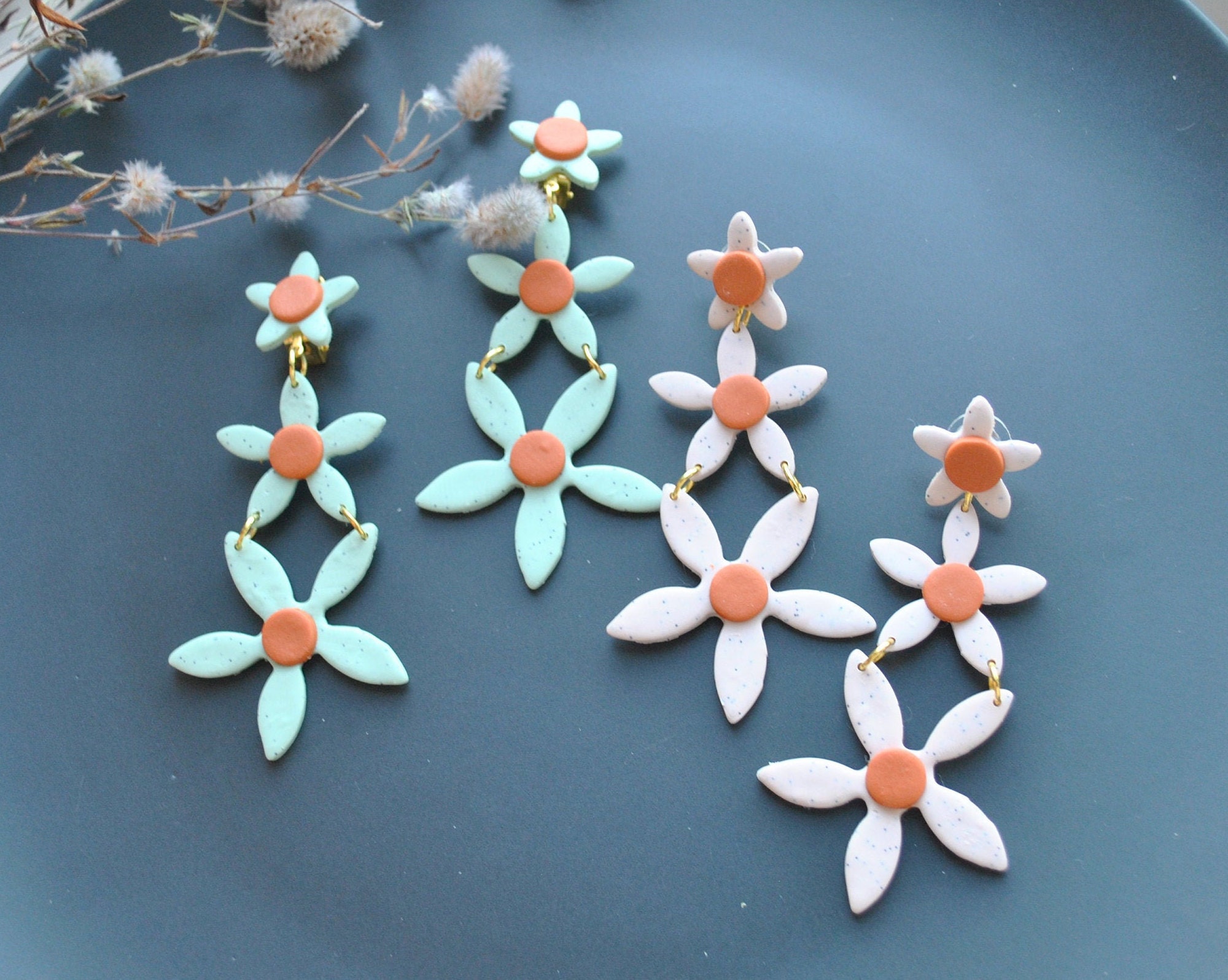 Modern Clay Daisy Drop Earringschamomile Earringsminimalist - Etsy