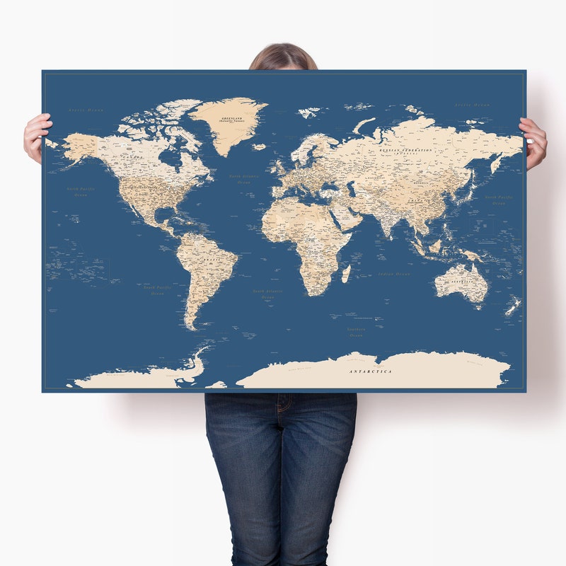 Blue World Map - Etsy