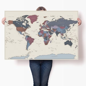 Purple Personalised World Map Poster Big Globe Map for Wall - Etsy