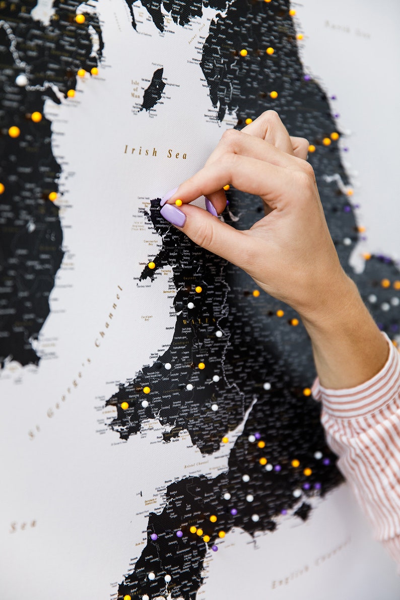 Black Wall Map of the UK Push Pin UK Ireland Map Canvas | Etsy