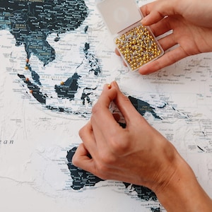 Personalized World Travel Map With Push Pins, Teal Blue Art of Places I ...