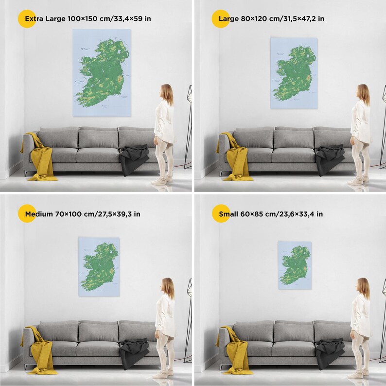 Natural Map of Ireland & Northern Ireland Poster, Large Detailed Travel ...