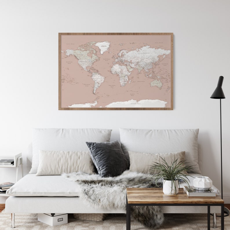Dusty Pink World Map Poster Accurate Big Wall Map Print - Etsy