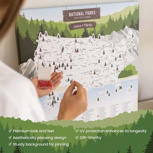 USA National Park Push Pin Map, Pin Board Checklist of 63 Parks, Places ...