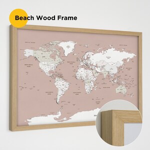 Mini Push Pin World Map, Small Framed Travel Tracker Pin Board, Dusty ...