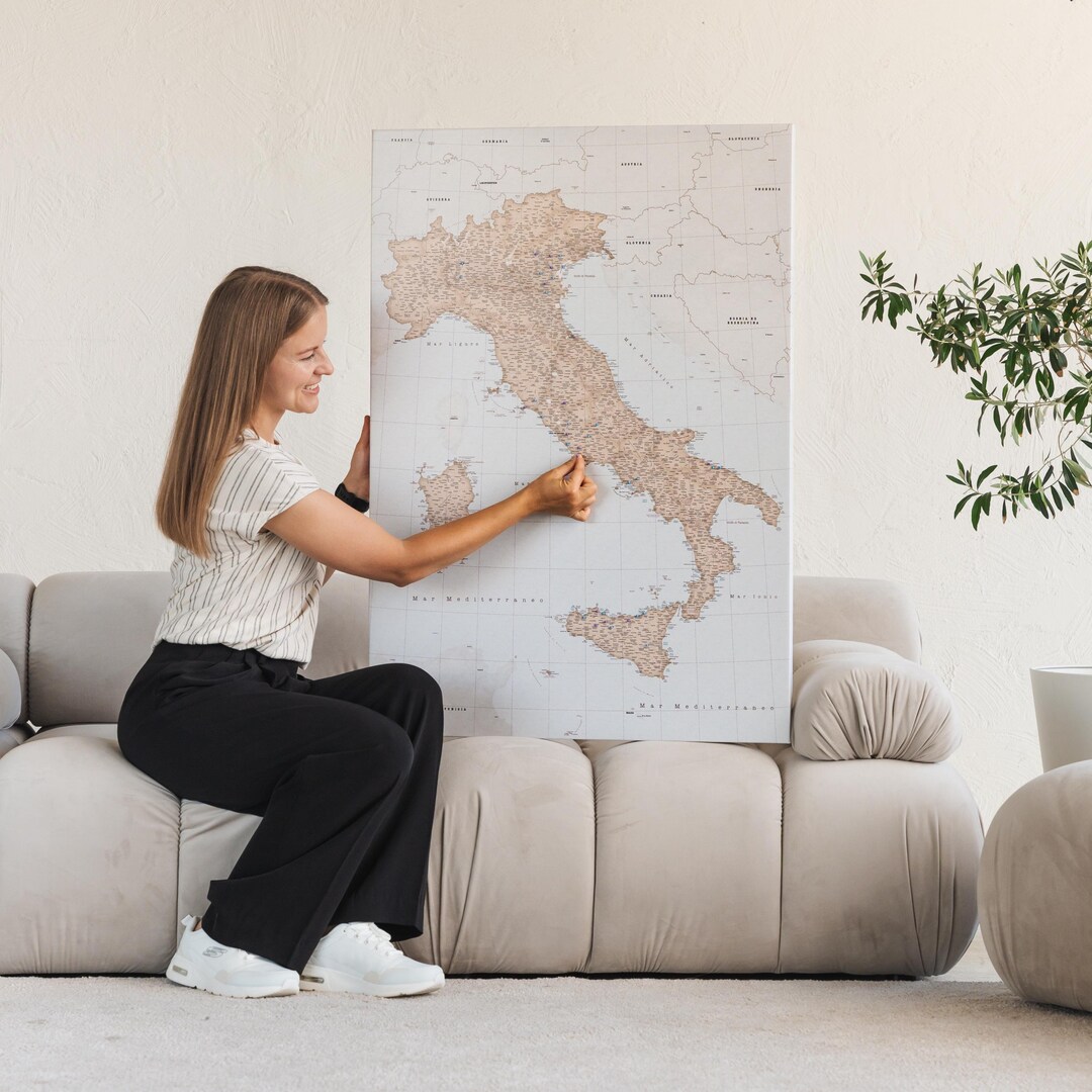 Detailed Italy Map Wall Art With Pins, Mark Places You've Been Pin ...