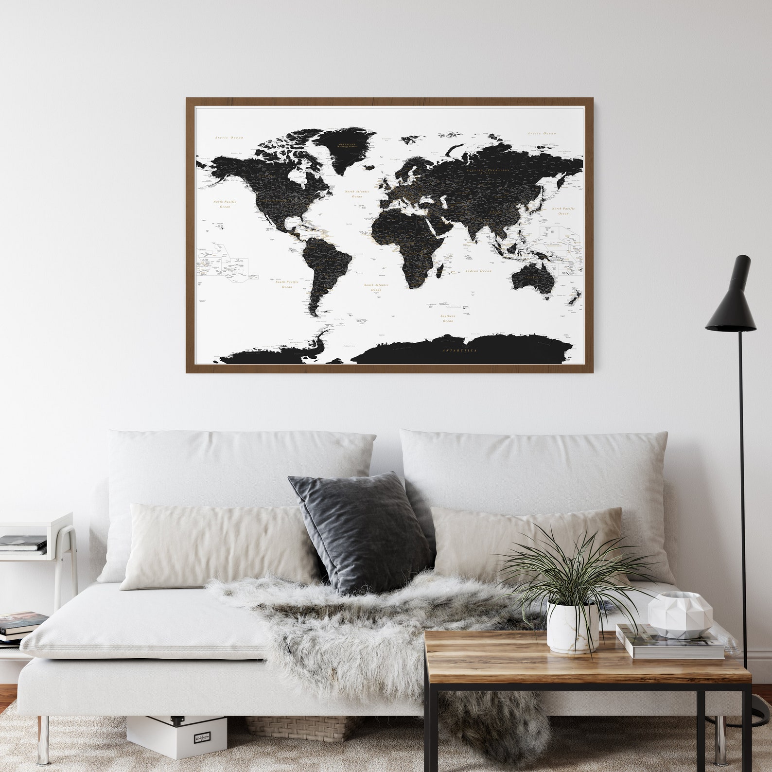 Large Black and White World Map Poster - Detailed Accurate World Atlas ...