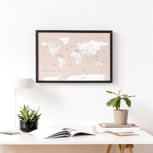 Mini Push Pin World Map, Small Framed Travel Tracker Pin Board, Dusty ...
