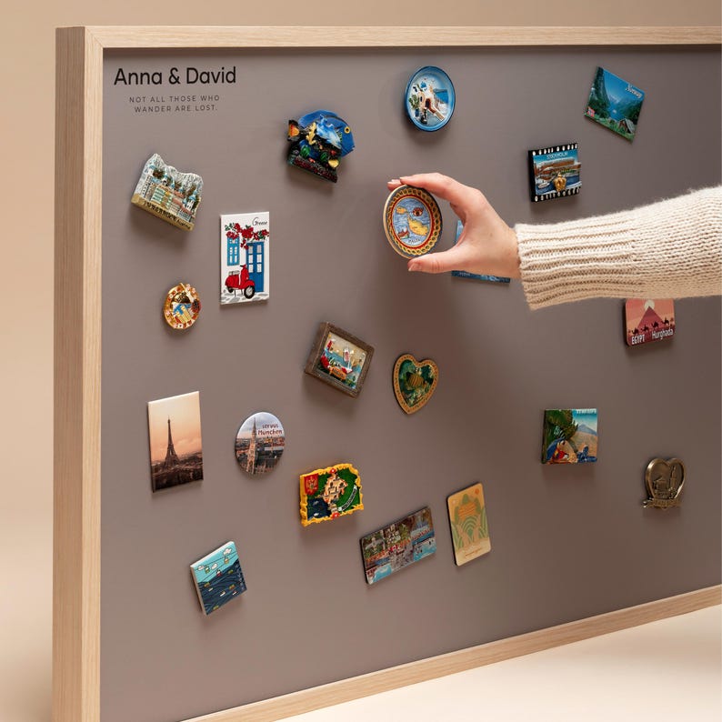 Magnet Collection Board Framed, Personalized Linen Magnetic Board for ...