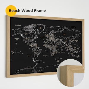 Mini World Map Push Pin Canvas, Framed Travel Tracker Pin Board to Mark ...