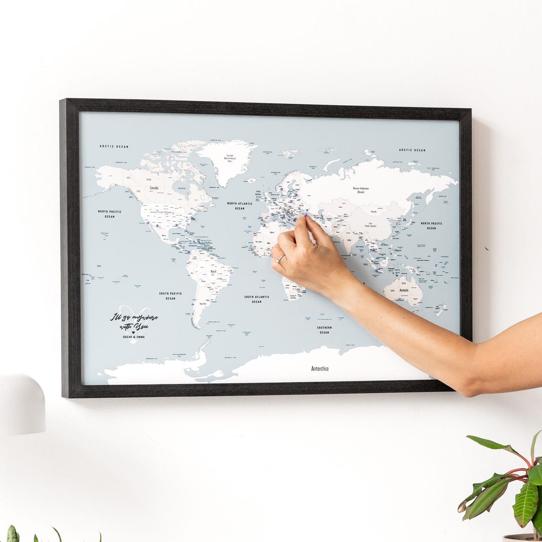 Small Push Pin World Map Canvas, Framed Places You've Been Pin Board ...