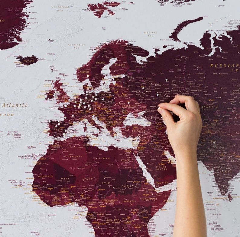 Map to Show Where You've Been, Large Custom Push Pin World Map ...