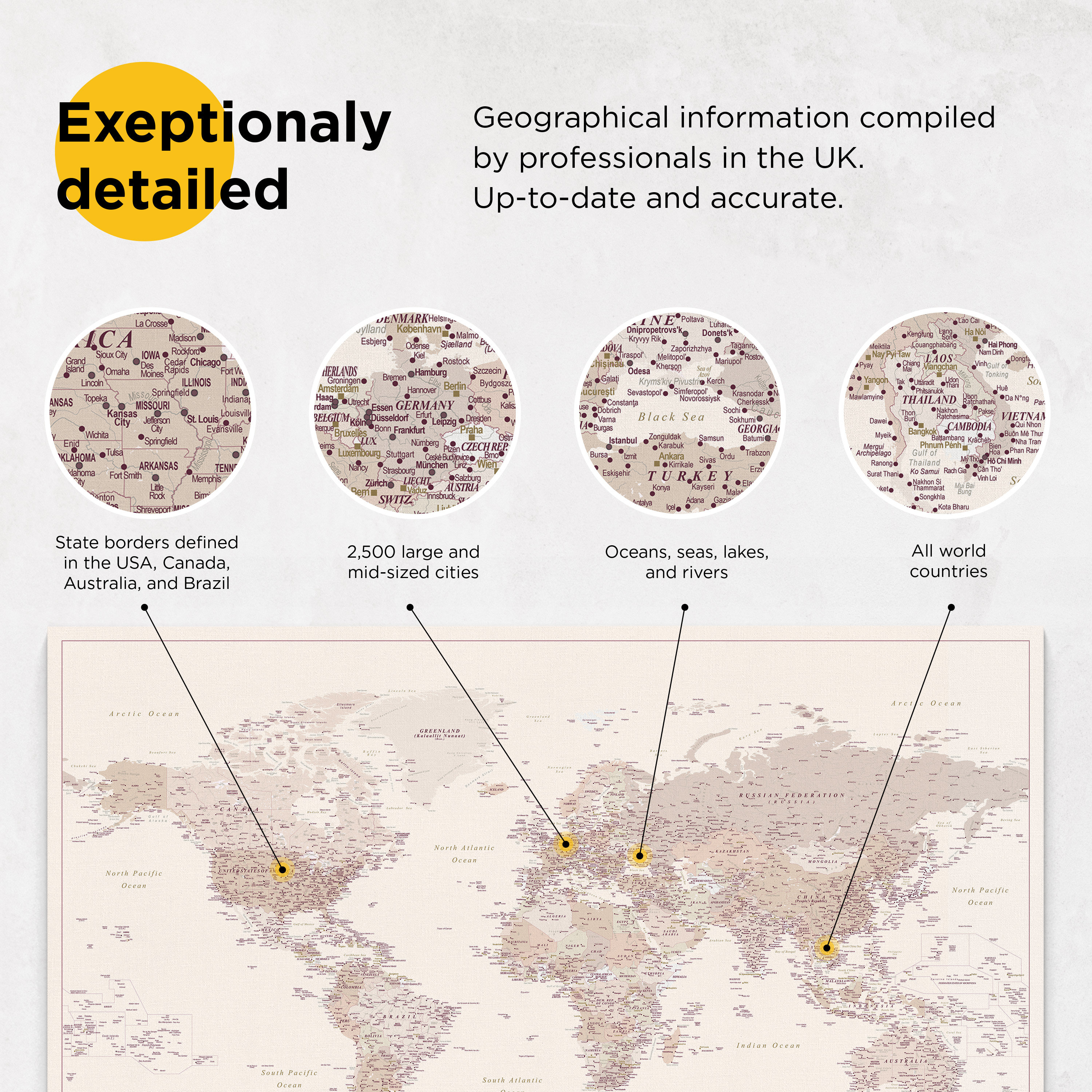 Detailed Accurate World Map Poster - Personalized Travel Map - Map and ...