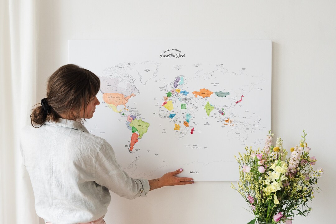 Coloring World Map Pin Board With Countries - Push Pin Travel Art ...