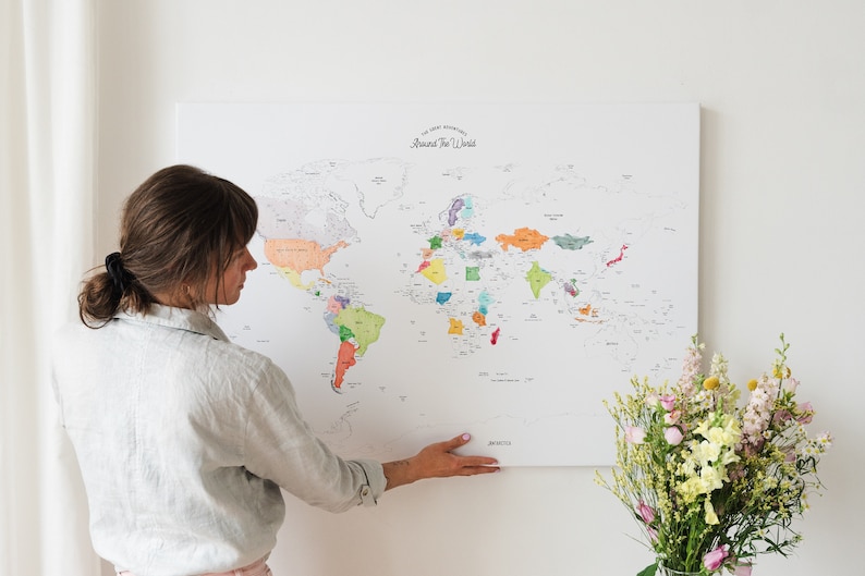 Paintable World Map Push Pin, Coloring Places I've Been Travel Canvas ...
