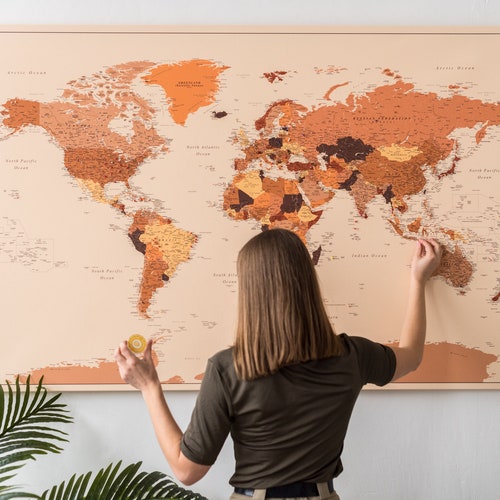 Push Pin World Map Detailed Personalized Travel Map Pin - Etsy
