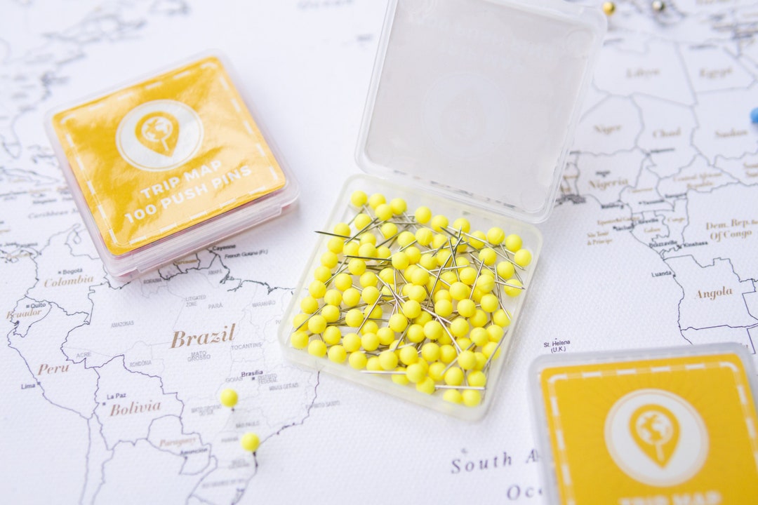 Map Push Pins Yellow - Round Head Tacks With Stainless Point - Matte ...