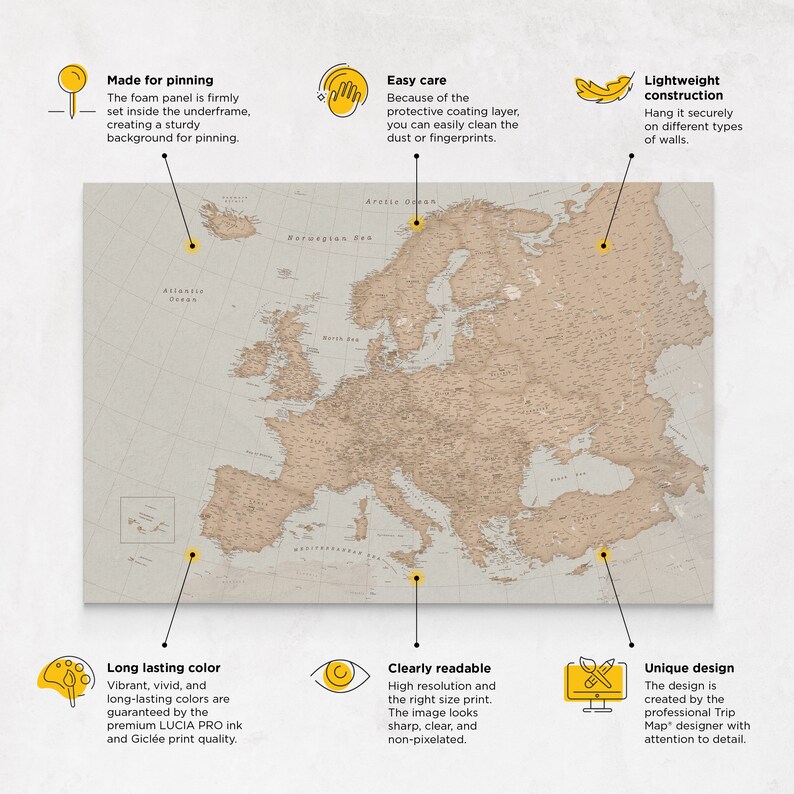 Vintage Europe Map With Pins Push Pin Travel Map Wall Art - Etsy