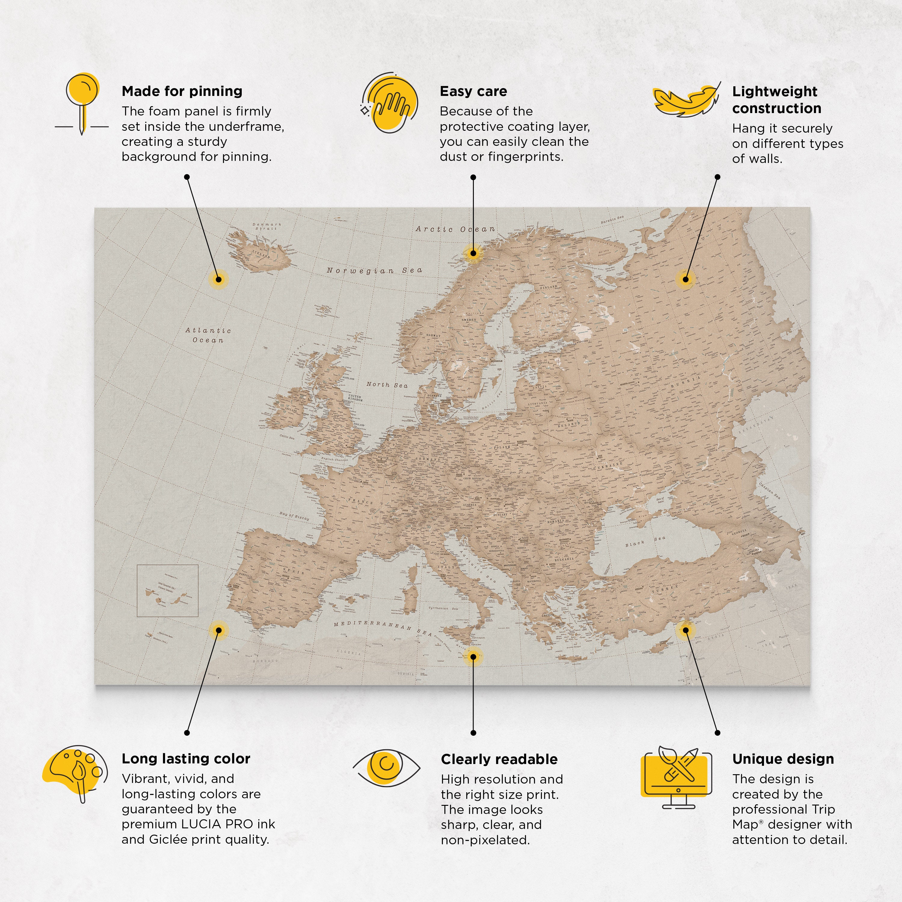 Vintage Europe Map With Pins Push Pin Travel Map Wall Art - Etsy
