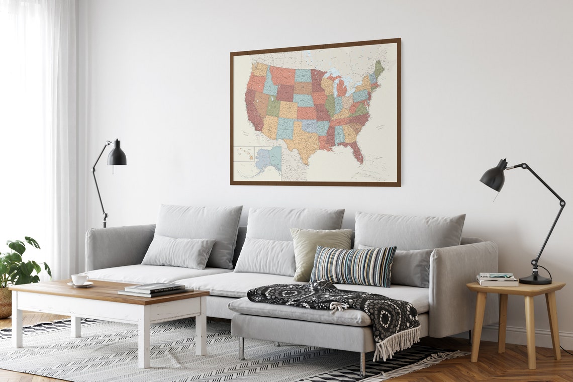 Large Map of USA With States and Cities - Detailed USA Poster Map ...