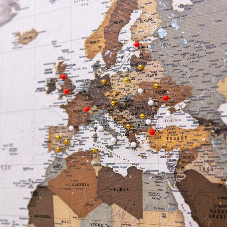 Push Pin Europe & World Map Set Places Visited Pin Board to - Etsy