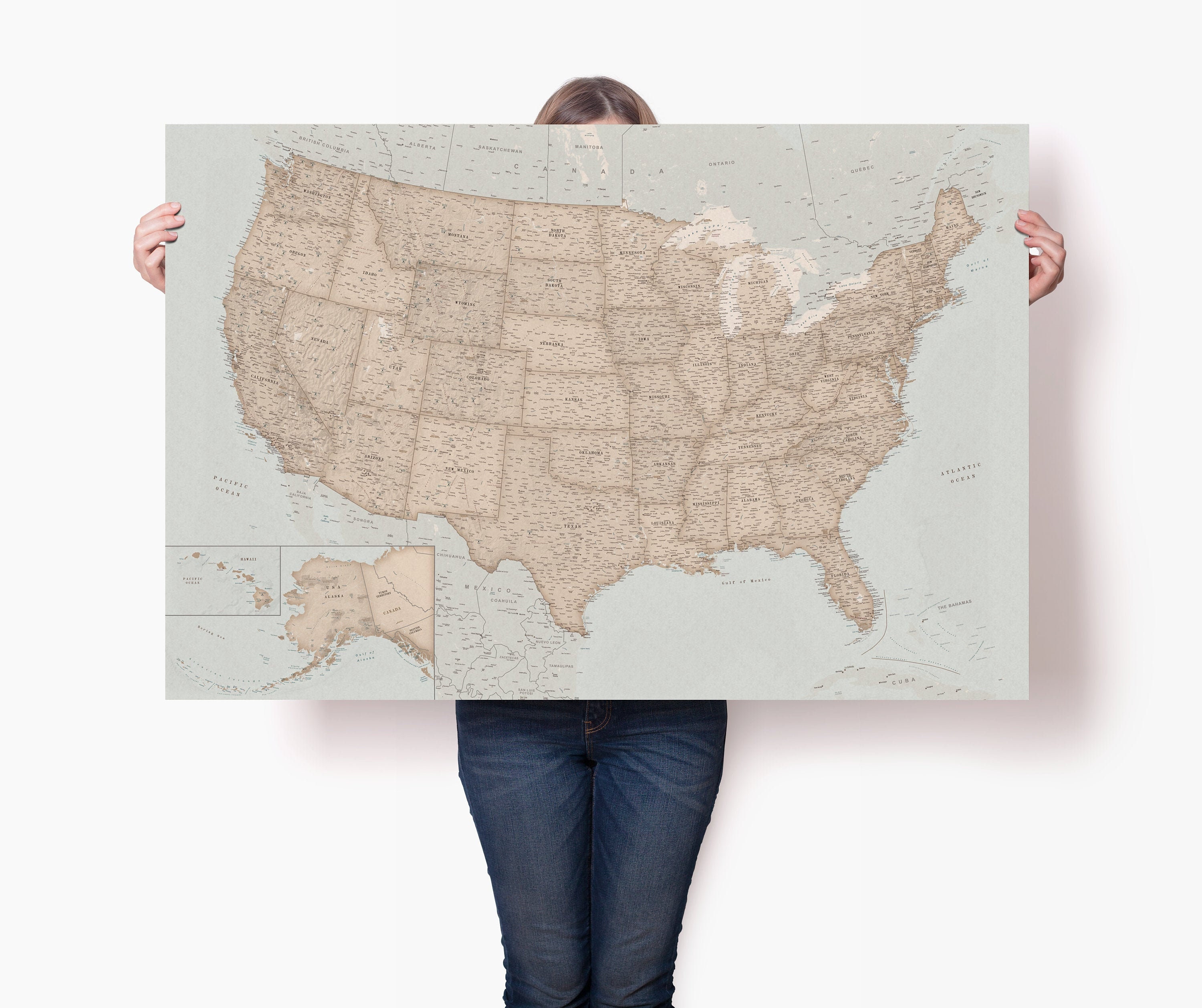 Vintage USA Map Poster Large Map of USA With States and - Etsy