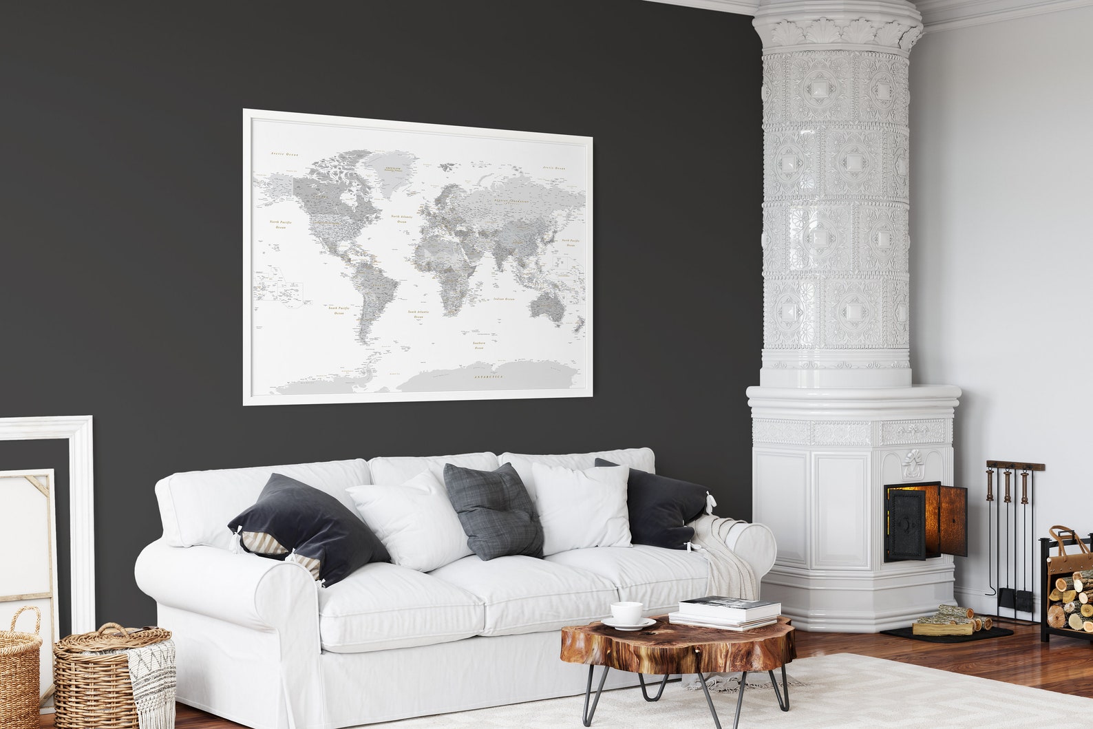 Large Grey World Map Canvas Print - High Detailed Accurate World Map ...