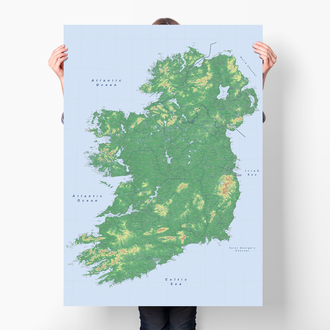 Natural Map of Ireland & Northern Ireland Poster, Large Detailed Travel ...