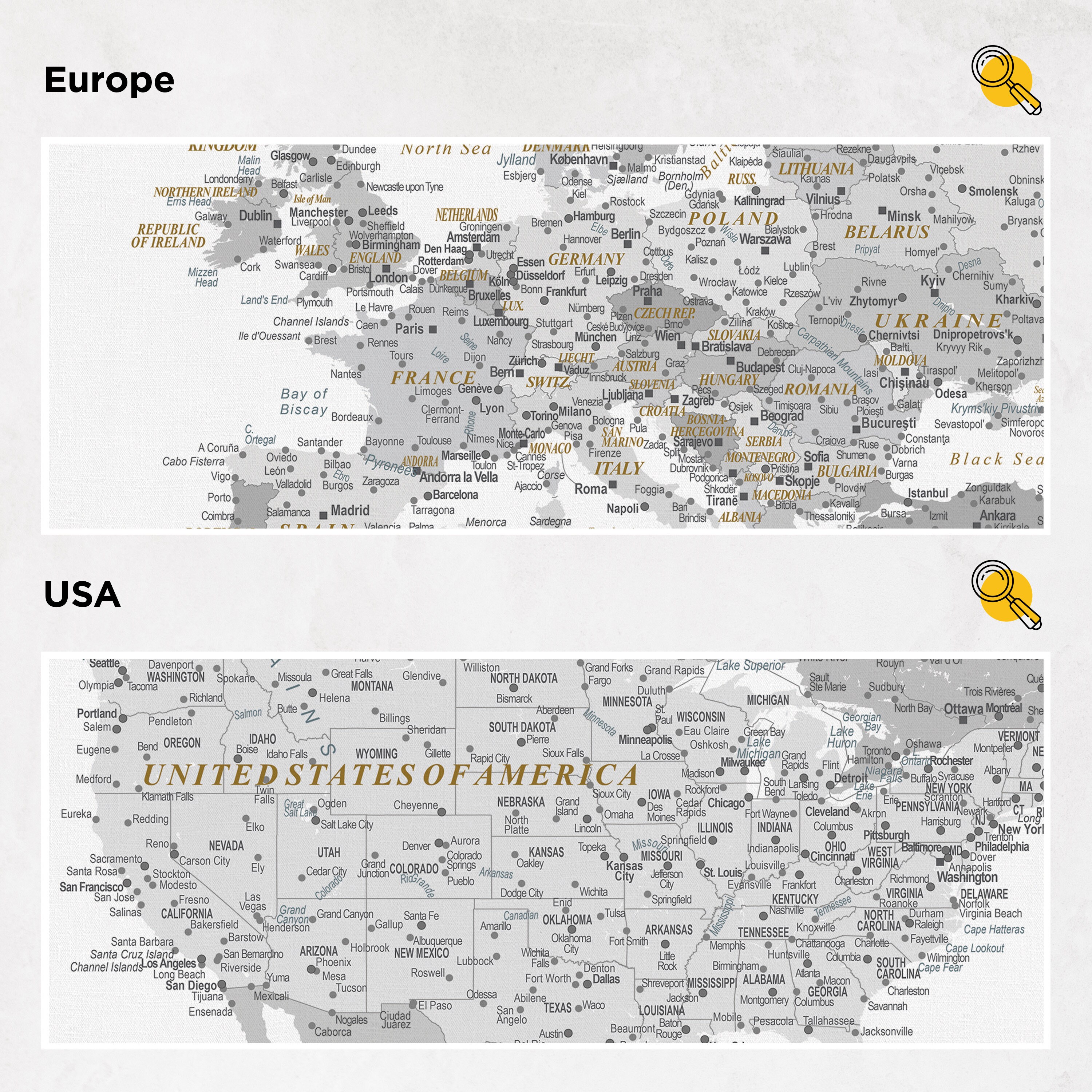 Large Grey World Map Canvas Print - High Detailed Accurate World Map ...