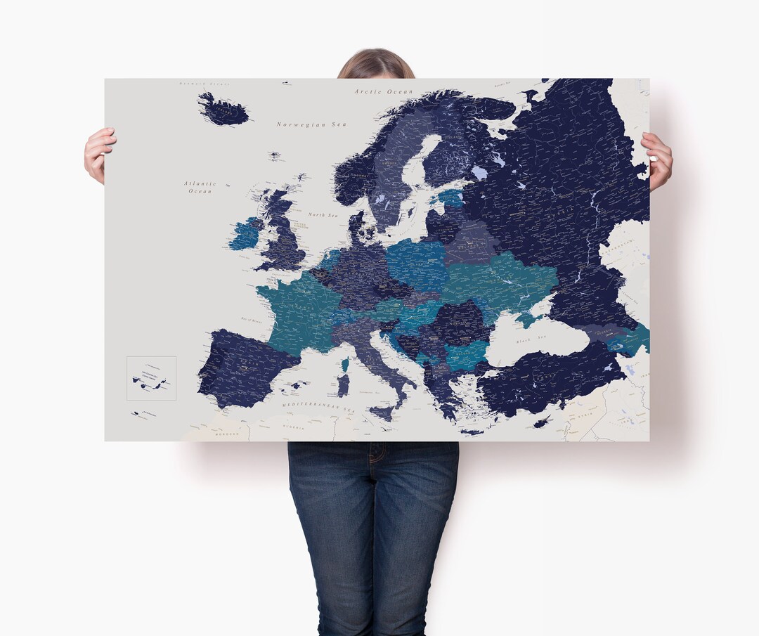 Navy Blue Europe Map Travel Planner - Europe Continent Physical Map ...