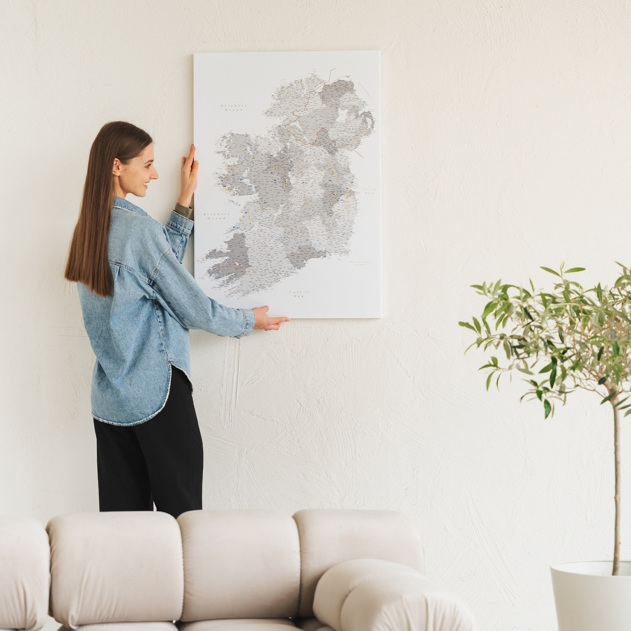 Large Map of Ireland Showing Counties, Push Pin Travel Tracker Canvas ...