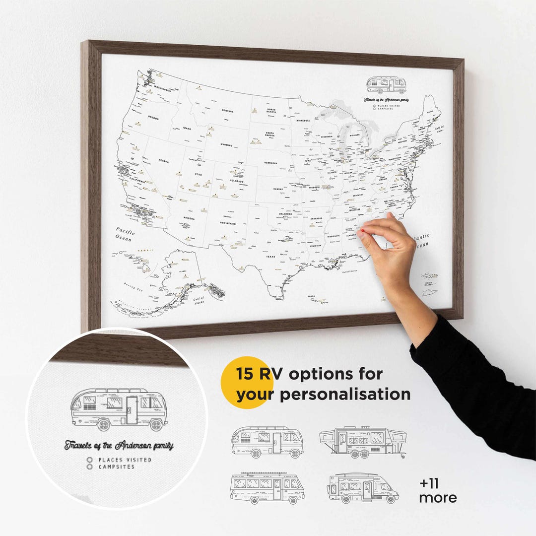 Personalized Camper Gift Push Pin USA Map to Mark Places Visited, RV ...