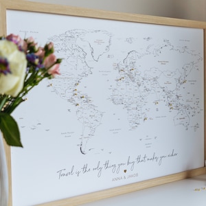 Push Pin World Map Small Framed Canvas, Places Traveled Map Wall Art ...